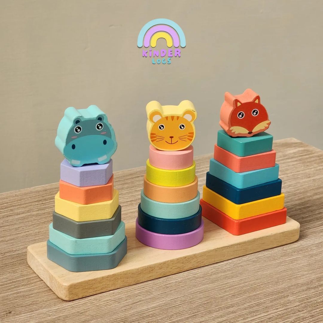 Wooden Stacker Toy - Set of 3 Animals - Kinder Logs