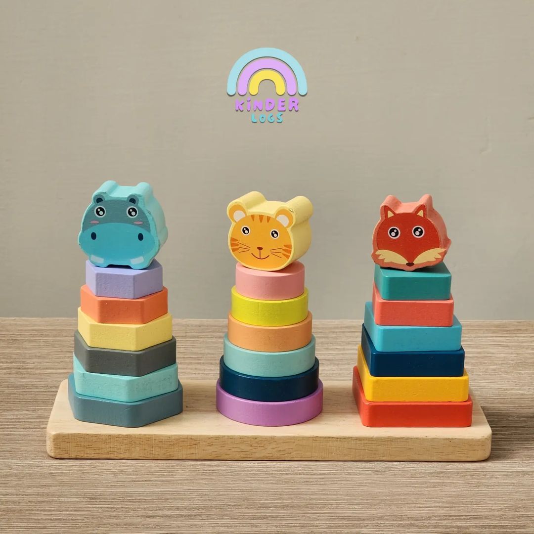 Wooden Stacker Toy - Set of 3 Animals - Kinder Logs